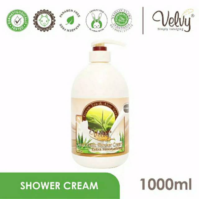 Jual Velvy GM shower cream Green tea & Aloe Vera 1000ml | Shopee Indonesia