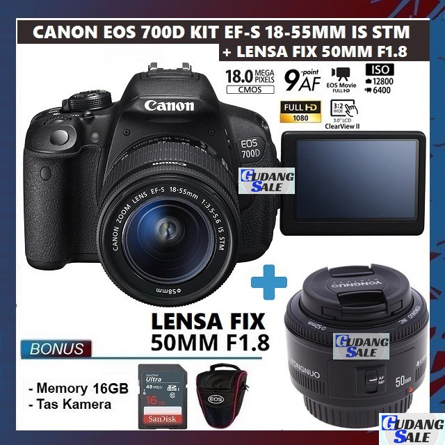 Jual [NEW] KAMERA CANON EOS 700D + LENSA KIT 18-55MM IS STM & Lensa Fix ...