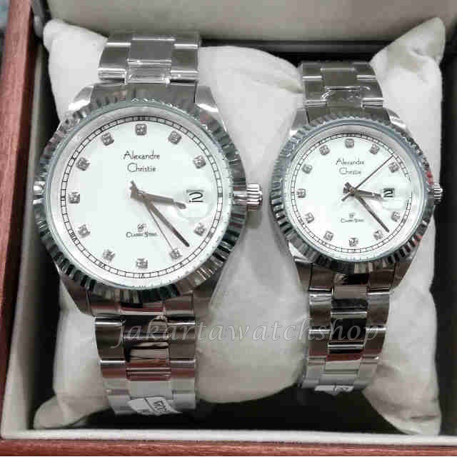 Jual JAM COUPLE ALEXANDRE CHRISTIE AC 5003 SILVER PUTIH (ORIGINAL) | Shopee Indonesia