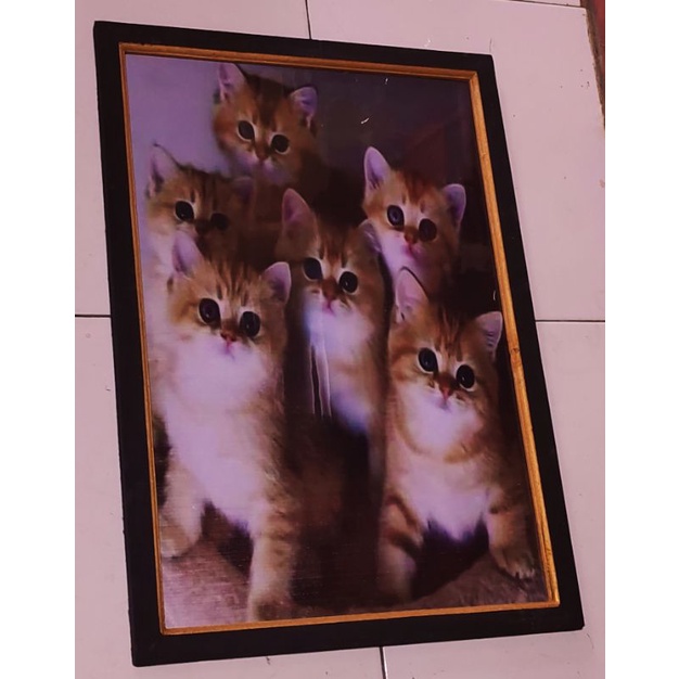 Jual hiasan dinding lukisan cetak kucing plus bingkai ukuran 65x45 ...