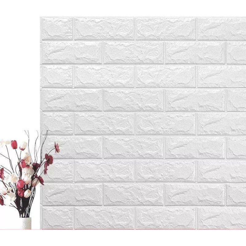 Jual Wallpaper Tembok Dinding 3D Model Batu Bata Putih/Walpaper Foam ...
