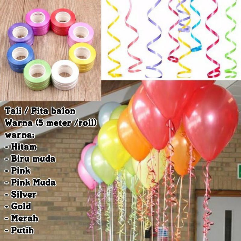 Jual tali balon / pita balon per roll (5 meter) warna ribbon balloons ...