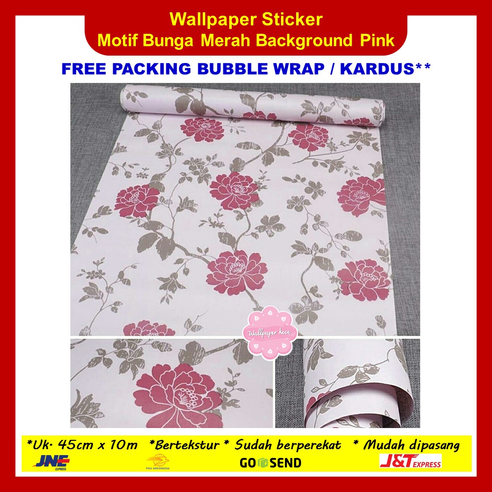 Jual Wallpaper Sticker Dinding Bunga Merah Background Pink Walpaper ...