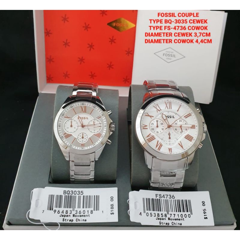 Jual Jam Tangan Fossil Couple BQ 3035 FS 4736 4814 All Stainless Steel Original 37mm & 44mm ...