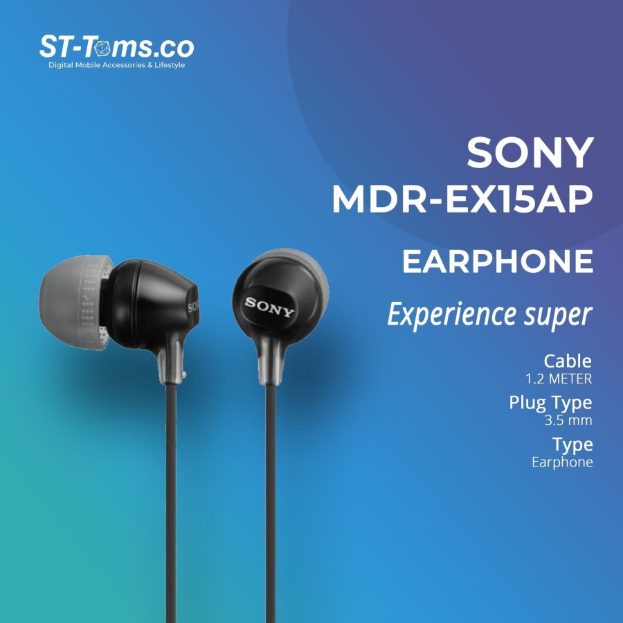 Jual Sony In Ear Headset MDR-EX15AP / EX 15AP / EX-15AP - Black ...
