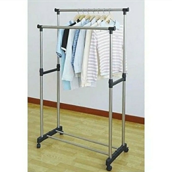 Jual Rak Gantungan Baju Double Pole Standing Hanger Rak Baju - Hanger ...