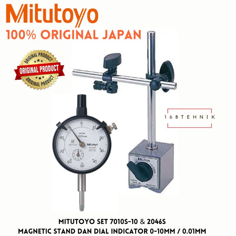 Jual MITUTOYO SET MAGNETIC STAND BASE 7010S-10 + DIAL INDICATOR 2046S / SET DUDUKAN MAGNET STANG ...
