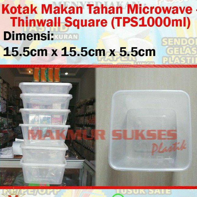 Jual Thinwall Square Ecer 1000 Ml Kotak Makan Persegi Plastik Bening
