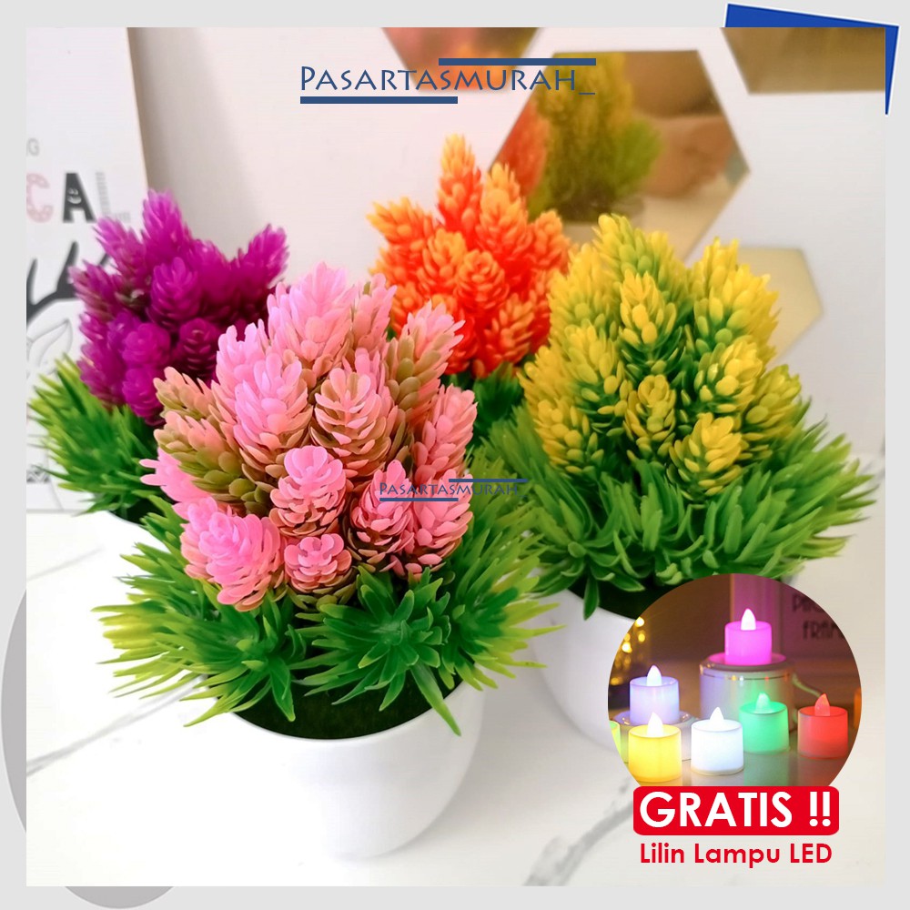 Jual Bunga Artifisial Pinus Set Vas Tanaman Hias Dekorasi Meja Dinding ...