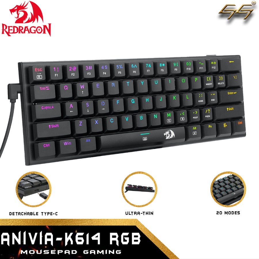Jual Keyboard Gaming RGB 60% Mechanical Redragon ANIVIA K614 RGB 60% ...