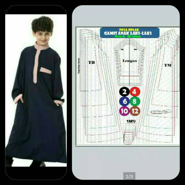 Jual pola jiplak pola baju pola jahit GAMIS ANAK LAKI-LAKI UKURAN 2-12THN | Shopee Indonesia
