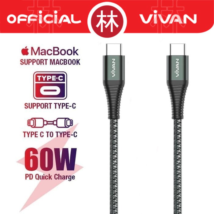 Jual Vivan KPD100S Data Cable Type-C To Type-C PD 60W Quick Charge 3A ...