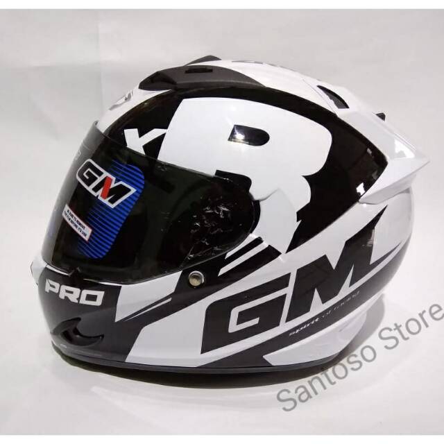 Jual Helm Full Face GM Race Pro ZR White Black Single Visor Dark Smoke ...