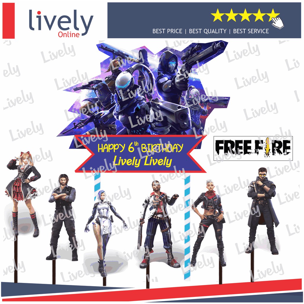 Jual CUSTOM NAMA CAKE TOPPER KARAKTER FREE FIRE 01 HIASAN KUE HBD HAPPY ...