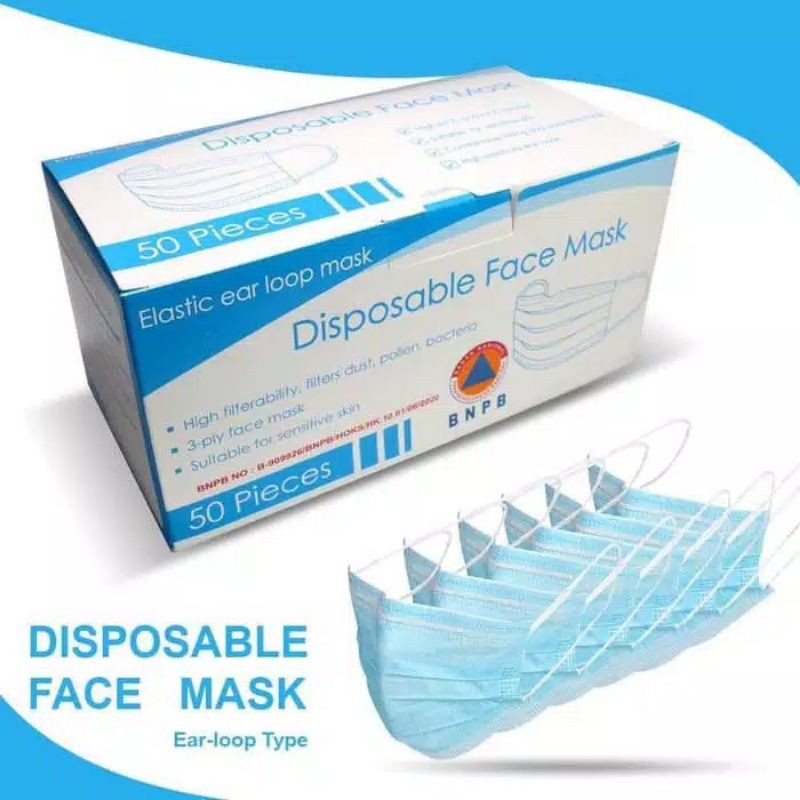 Jual MASKER MEDIS 3PLY EARLOOP KESEHATAN DISPOSIBLE FACE ISI 50PCS ...