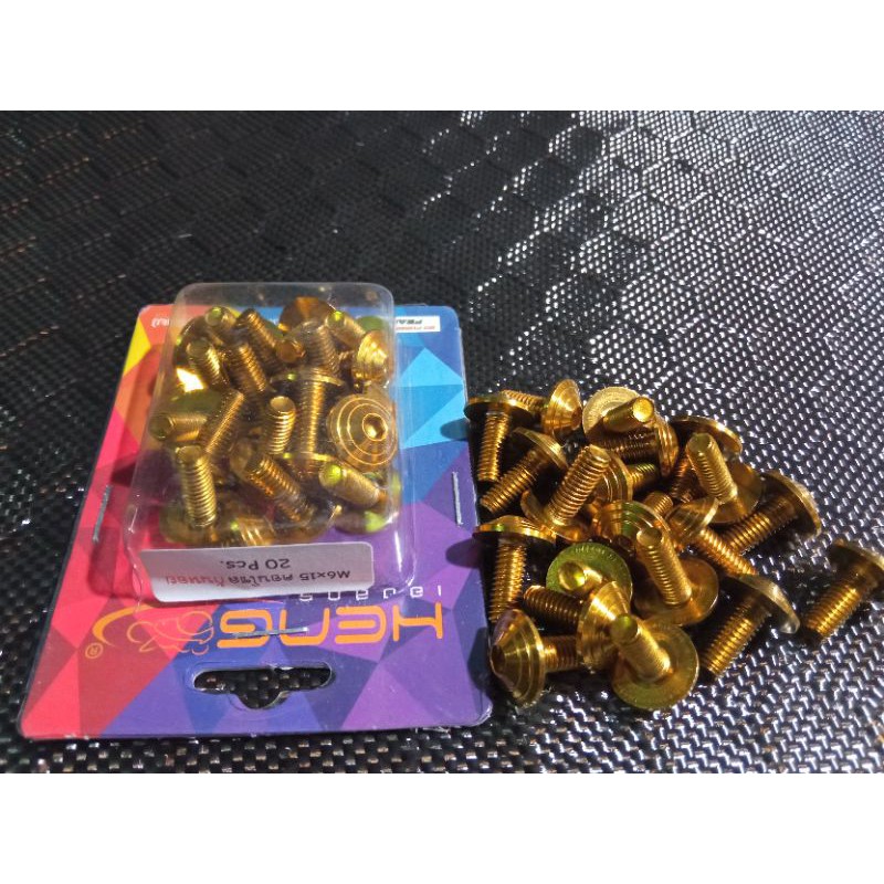 Jual Baut probolt 6x15 drat 10 GOLD model PAYUNG original Heng thailand | Shopee Indonesia