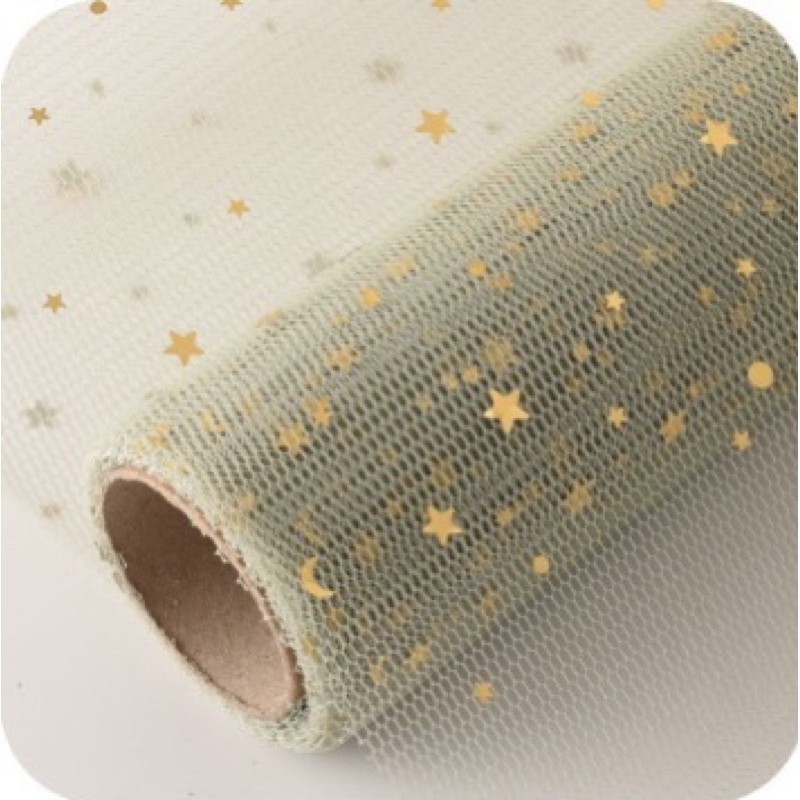 Jual [1 ROLL] FLOWER WRAPPING GOLD STAR TILE ROLL | MESH GOLD STAR ...