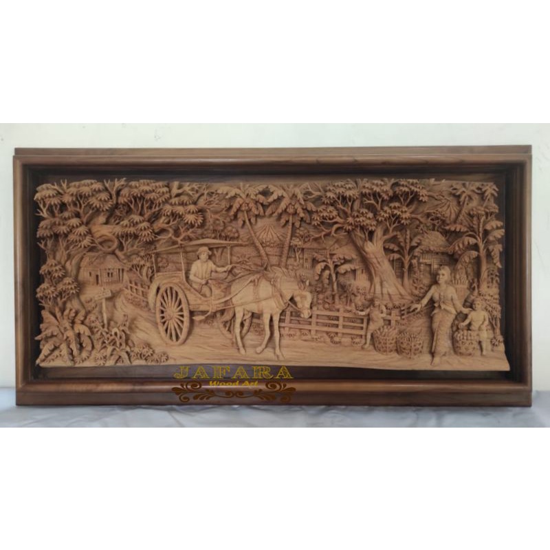 Jual Hiasan/Pajangan Dinding Relief Kayu Jati Tema Pemandangan Desa ...