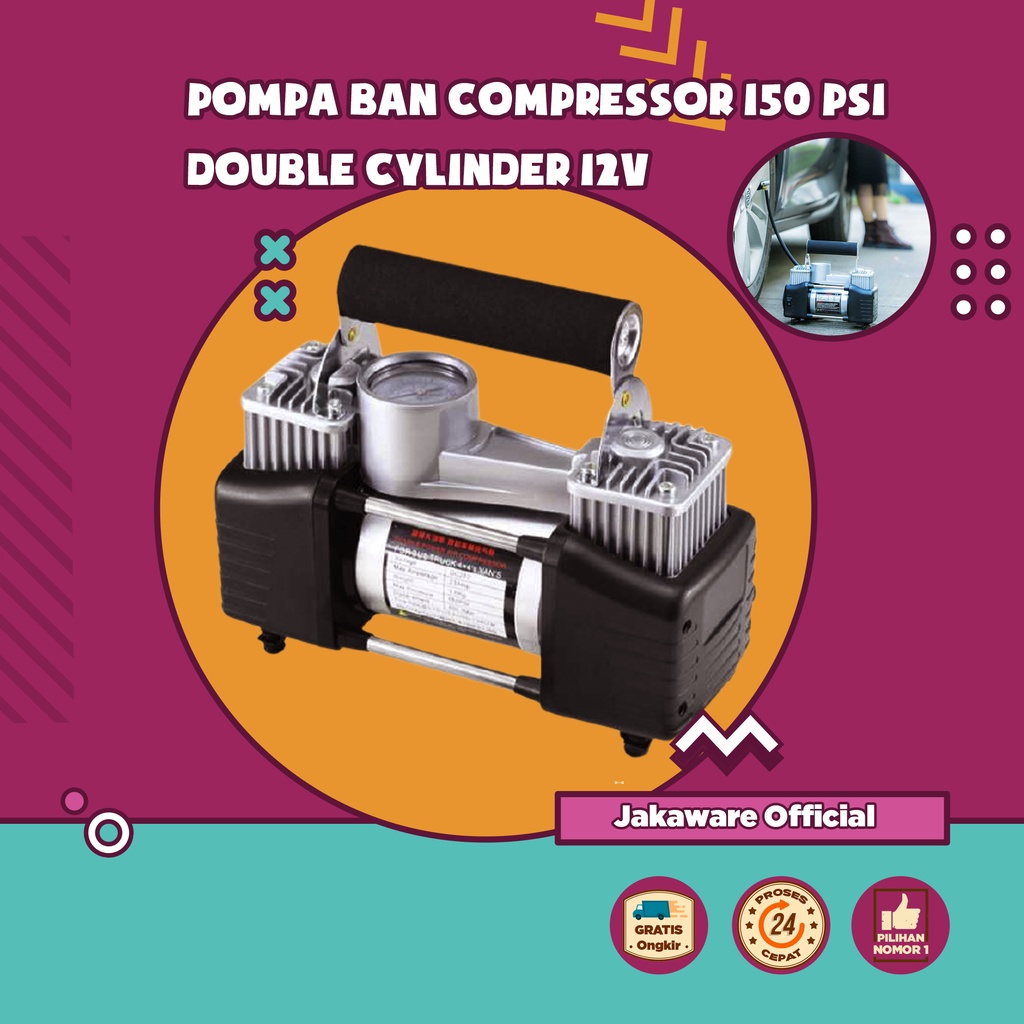 Jual POMPA BAN COMPRESSOR DOUBLE CYLINDER 12V 150 PSI ANGIN SEPEDA ...