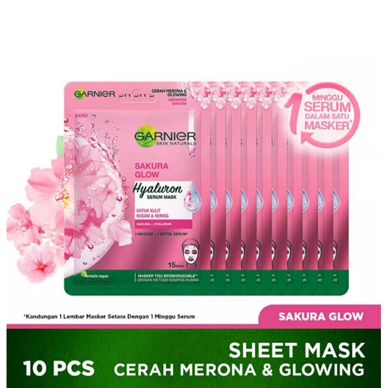 Jual garnier masker wajah sakura glow isi 10 pcs | Shopee Indonesia