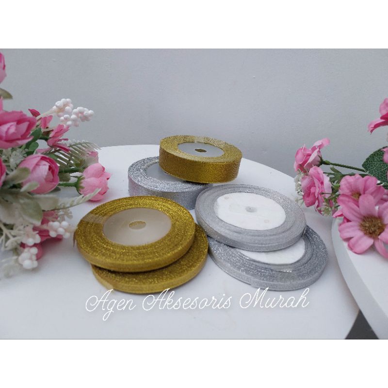 Jual Paket Grosir - Pita Metalic Gold dan Silver Pita Hias Per Roll ...