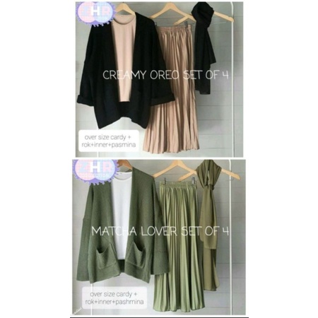 Jual PAKET OOTD 4 IN 1 (Cardigan rajut + Inner + Rok plisket + Pashmina ...