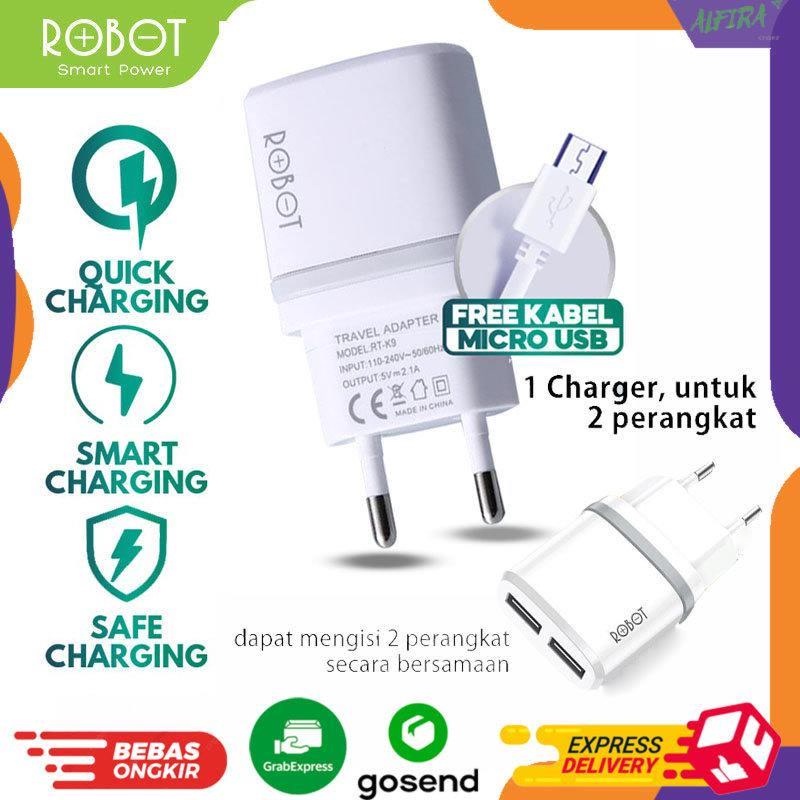 Jual ROBOT Charger DUAL PORT 2.1A RT-K9 Fast Charging BONUS Kabel Micro ...