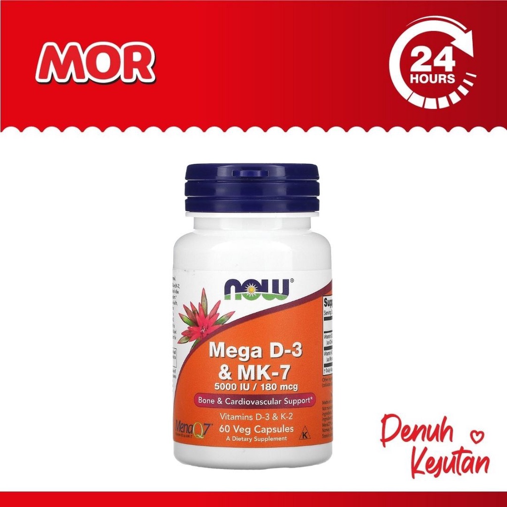 Jual NOW Vitamin Mega D-3 MK-7 5000 IU 180 MCG isi 60s | Shopee Indonesia