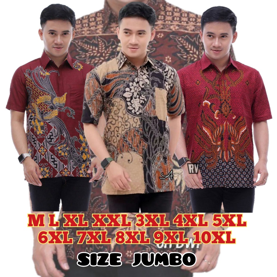 Jual baju batik pria Jumbo size M/10XL baju batik pria lengan pendek Motif godongjati MURAH ...