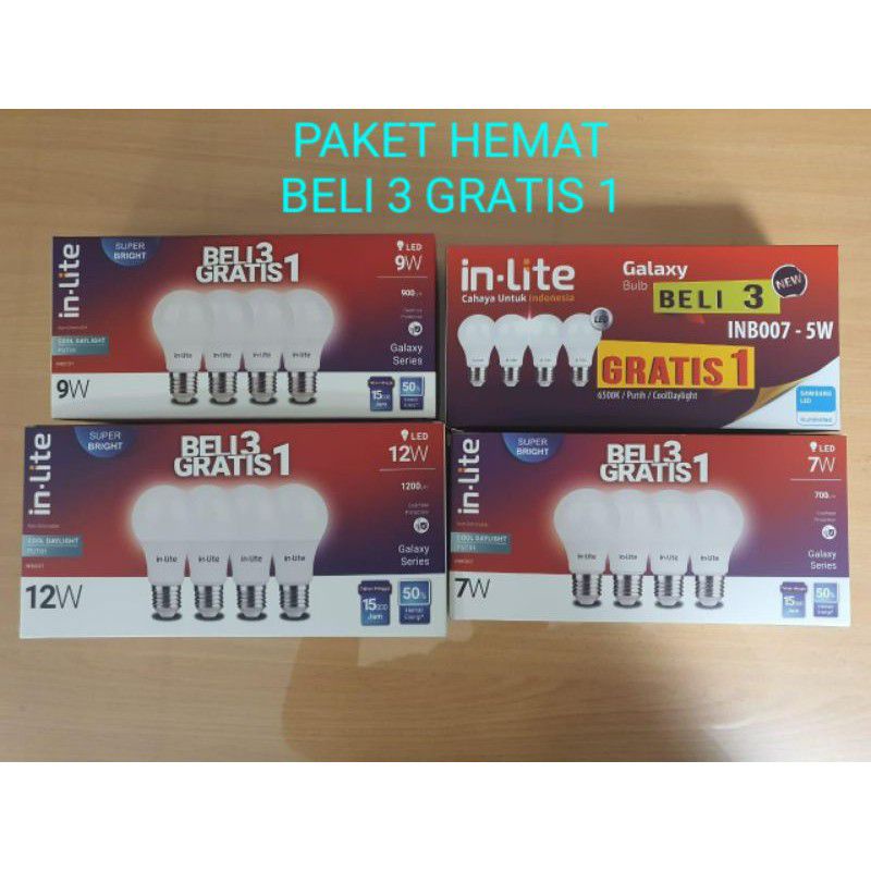 Jual IN-LITE LAMPU LED PAKET (BELI 3 GRATIS 1 ) 3W 5W 7W 9W 11W 12W 15W ...