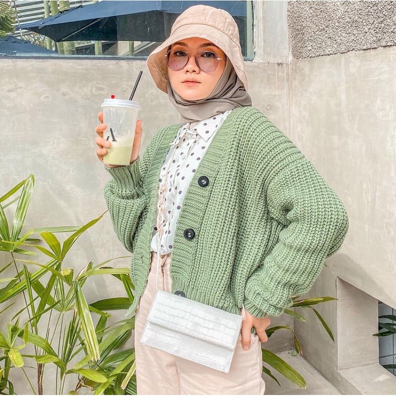 Jual Cardian Rajut Crop knit Cardi | Cardigan rajut korea balon ...