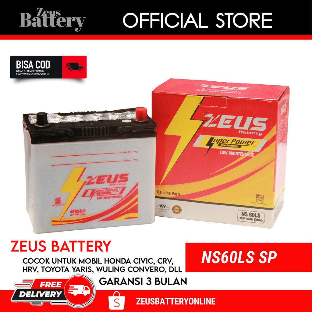 Jual Aki Mobil Toyota Yaris, New Vios NS60LS (46B24LS) Zeus Battery Super Power Aki Basah 12v ...
