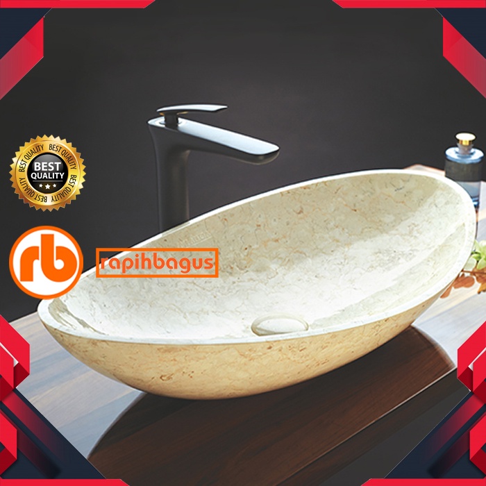 Jual wastafel batu marmer oval halus glossy 50cm marble sink bathroom ...