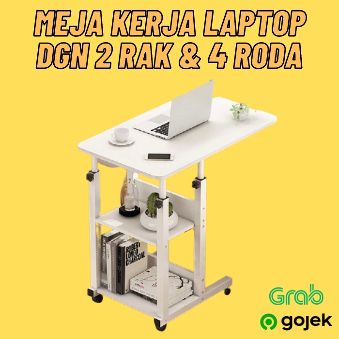 Jual Meja 2 Rak Kerja Belajar Laptop Standing Roda Portable Samping ...