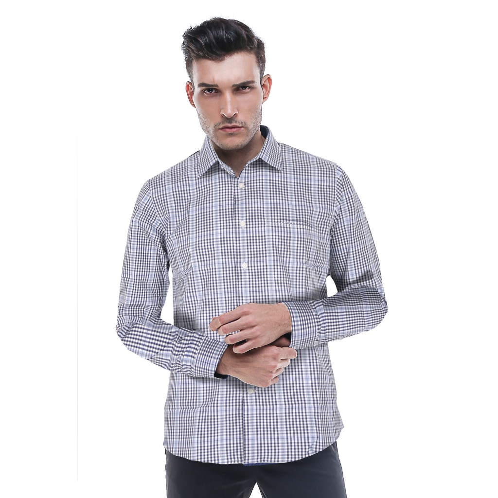 Jual Johnwin - Kemeja Formal - Kemeja Pria - Kotak - Biru - Regular Fit ...