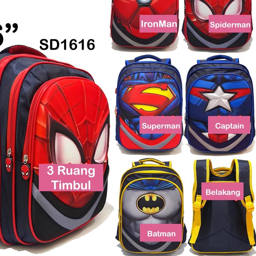 Jual Tas SD/TK Ransel Sekolah Tas Anak Laki Laki Cowok Superhero Otot Body spiderman Batman ...