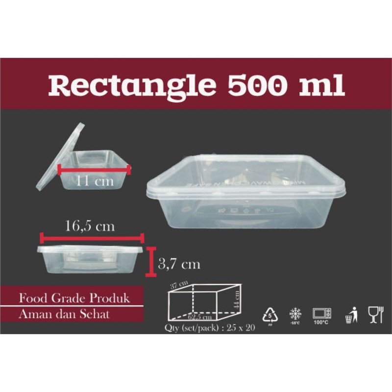 Jual [500 Pcs] Thin Wall Rectangle 500 Ml Kotak Makan Plastik Persegi
