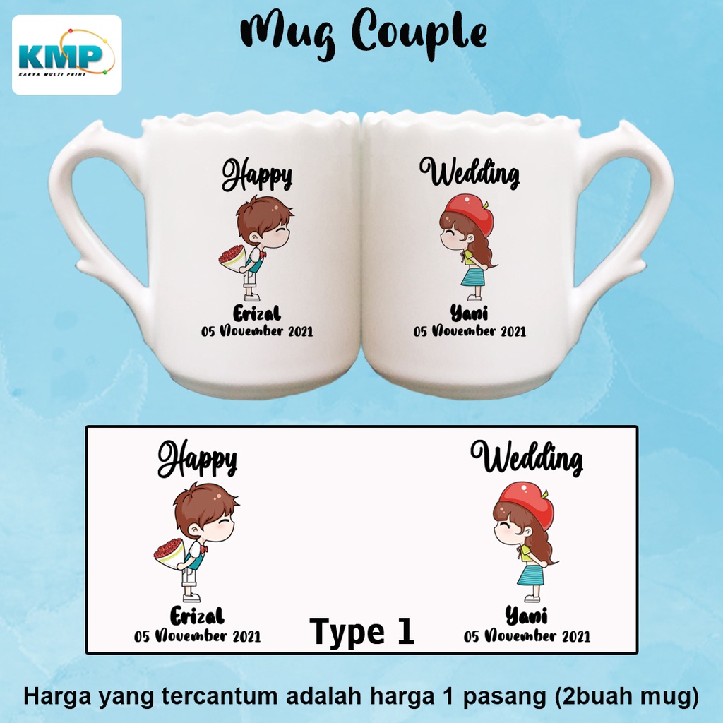 Jual Mug Couple / Mug Happy Wedding / Kado Pernikahan / Mug Custom ...