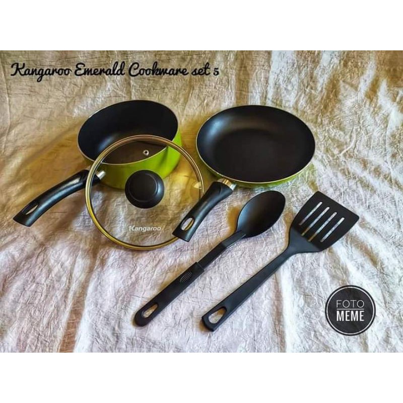 Jual Panci Aluminium Anti Lengket Kangaroo Emerald Cookware Set Of 5 ...