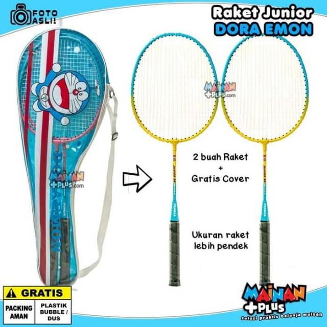 Jual Raket Badminton Anak Doraemon 2 Buah bonus Cover | Shopee Indonesia