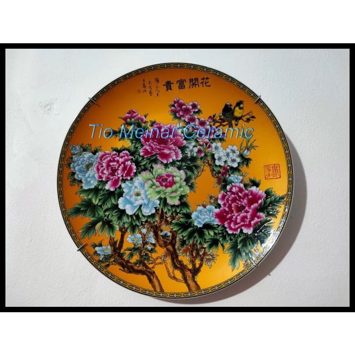 Jual Keramik Pajangan Piring Antik Cina Kansai Gold Motif Bunga Warna ...