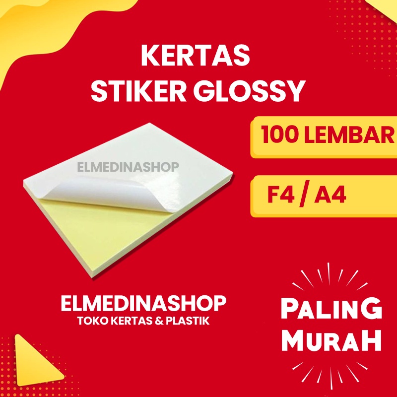 Jual 100 Lembar Kertas Stiker Glossy Sticker Label Mengkilat F4 & A4 ...