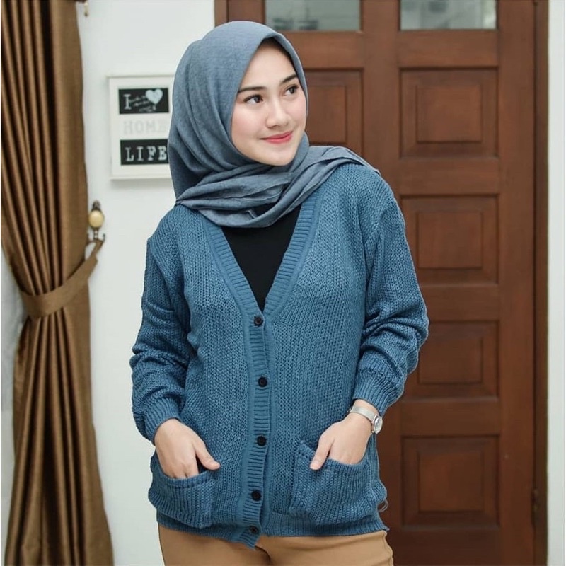 Jual Merisa Cardy Long Pocket Kancing 5 / Merisa Cardy / Kardigan Rajut Merisa / Long Cardi Saku ...