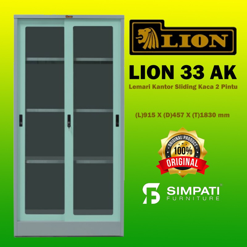 Jual Lemari Arsip Besi Kaca Sliding Lion L 33 AK | Shopee Indonesia