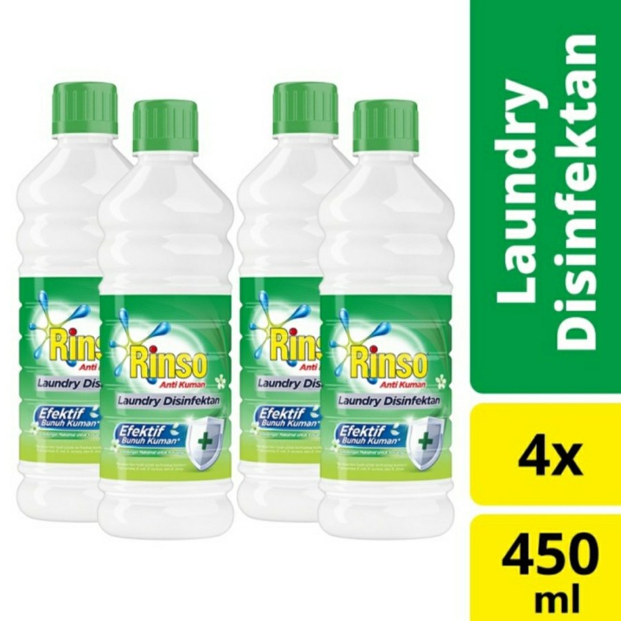 Jual RINSO Anti Kuman Laundry Desinfectan Botol 450 Ml Paket isi 4 ...