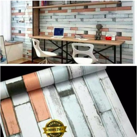 Jual WALLPAPER DINDING ukuran 45 cm x 10 M Motif KAYU RUSTIC ORANGE ...