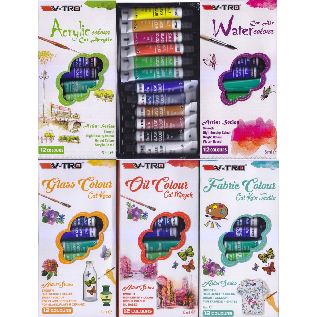 Jual Cat lukis murah V-TRO isi 12 warna 6 ml | Shopee Indonesia