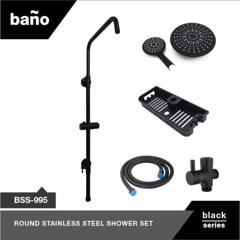 Jual Shower tiang hitam kotak bano / shower set hitam bulat | Shopee ...