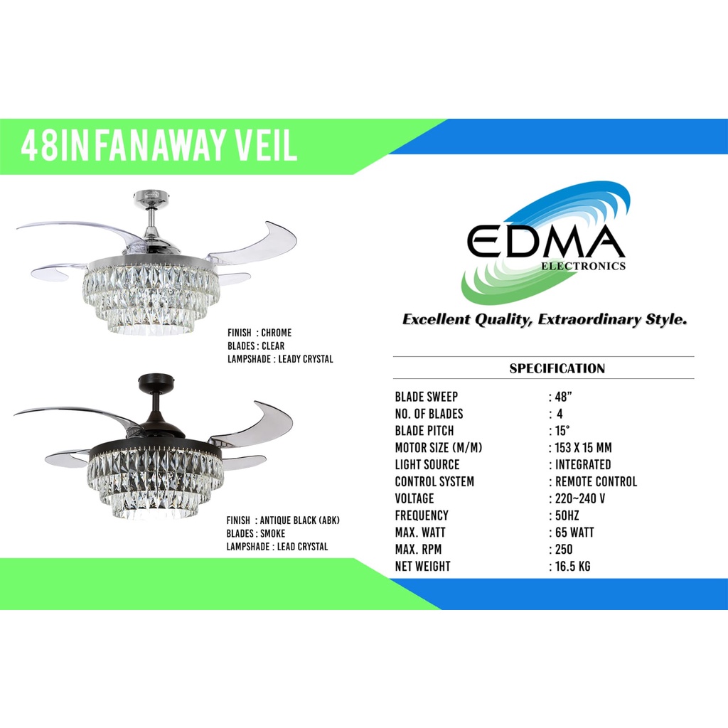 Jual MT EDMA 48IN Fanaway Veil Kipas Angin Gantung Dengan Crystal Dan ...