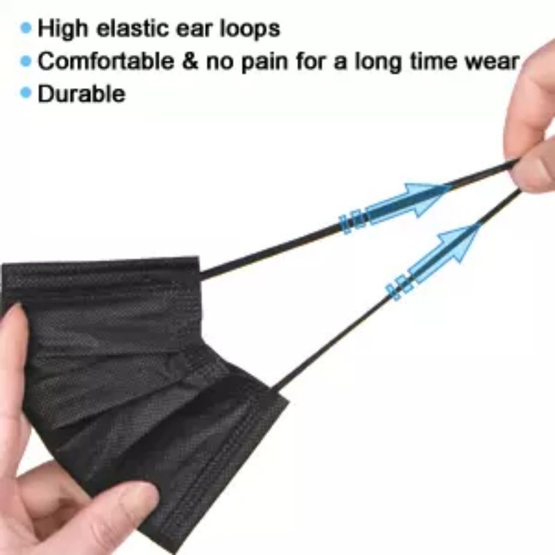 Jual Masker hitam 3 ply EARLOOP / Disposable 3 PLY 1 box isi 50 pcs ...